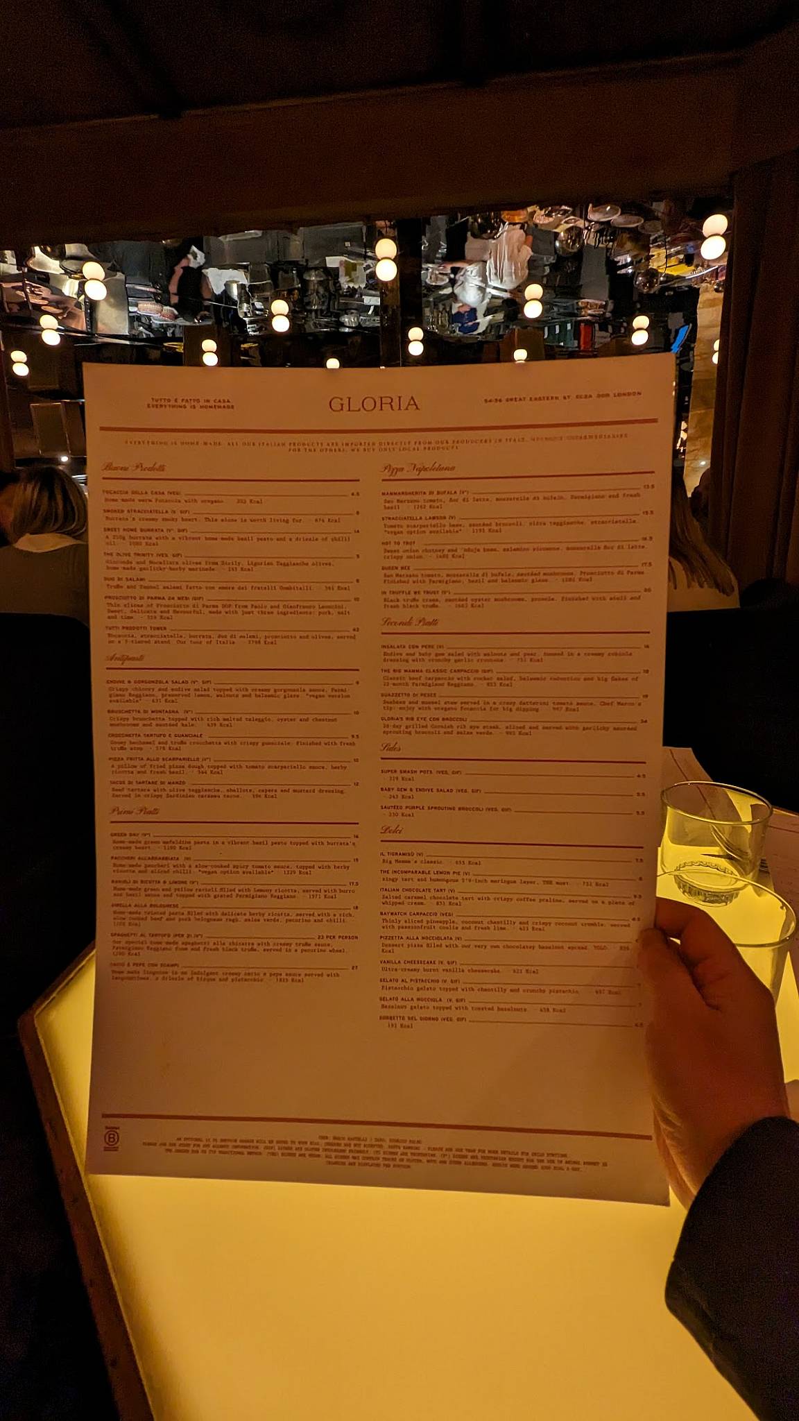 Menu at Gloria restaurant, London, 54-56 Great Eastern St