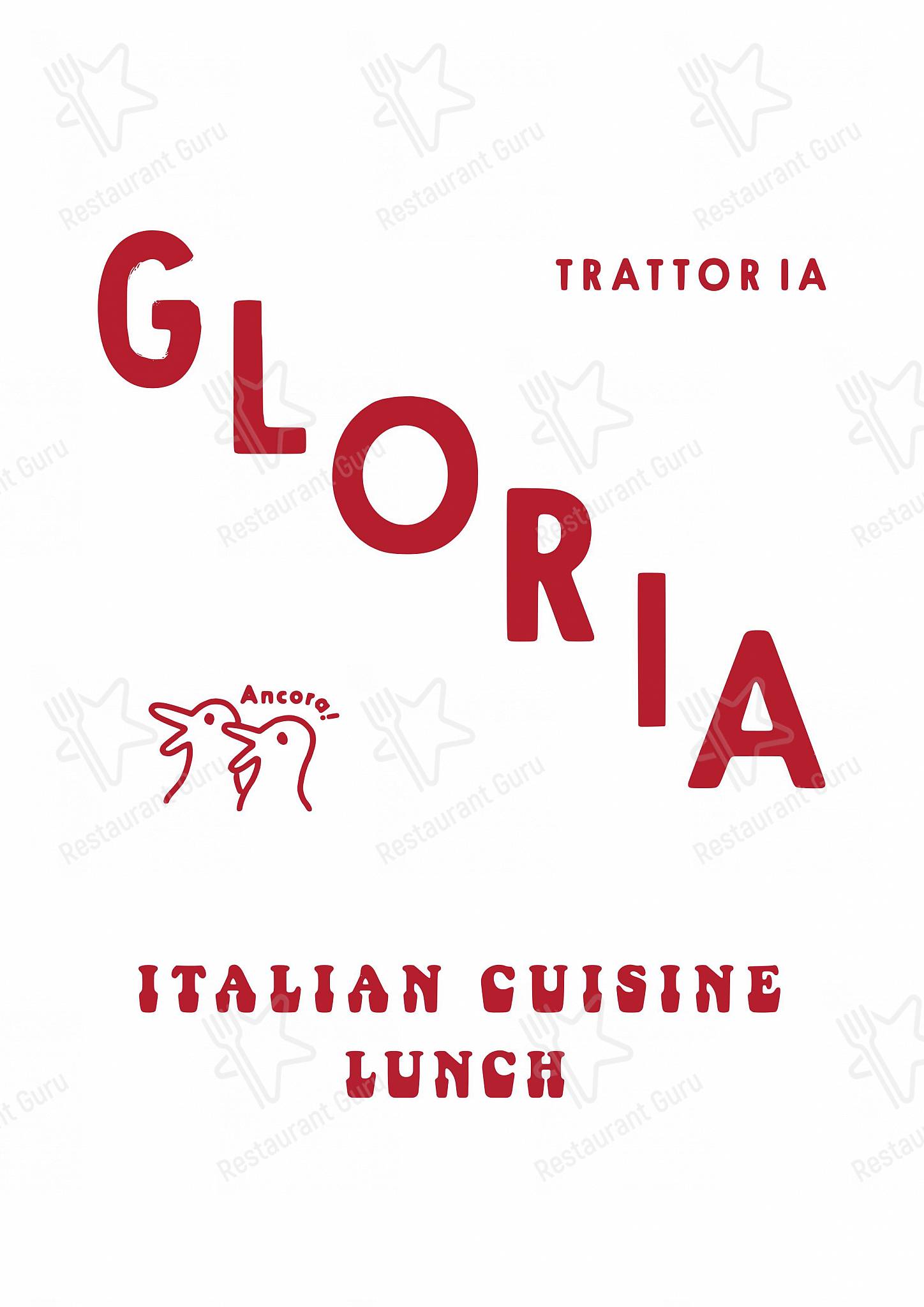 Menu at Gloria restaurant, London, 54-56 Great Eastern St