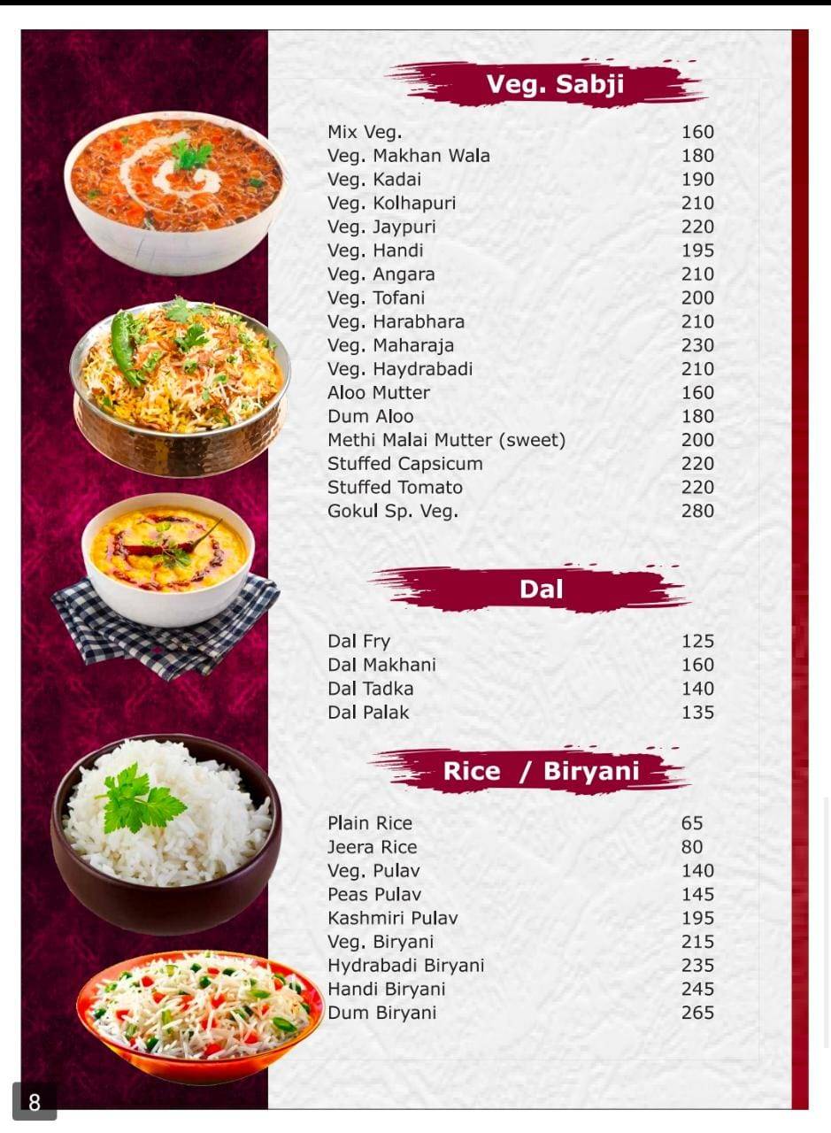 Menu at Gokul Restro cafe, Dwarka