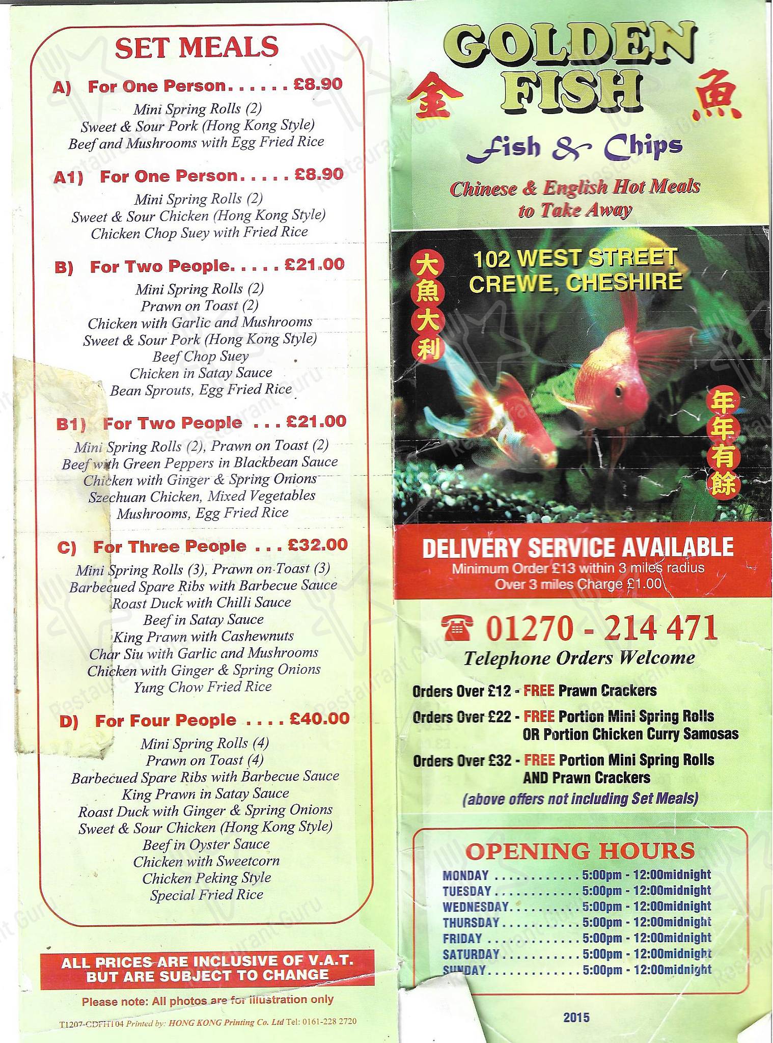 Menu at Golden Fish & Chip Shop fast food, Crewe