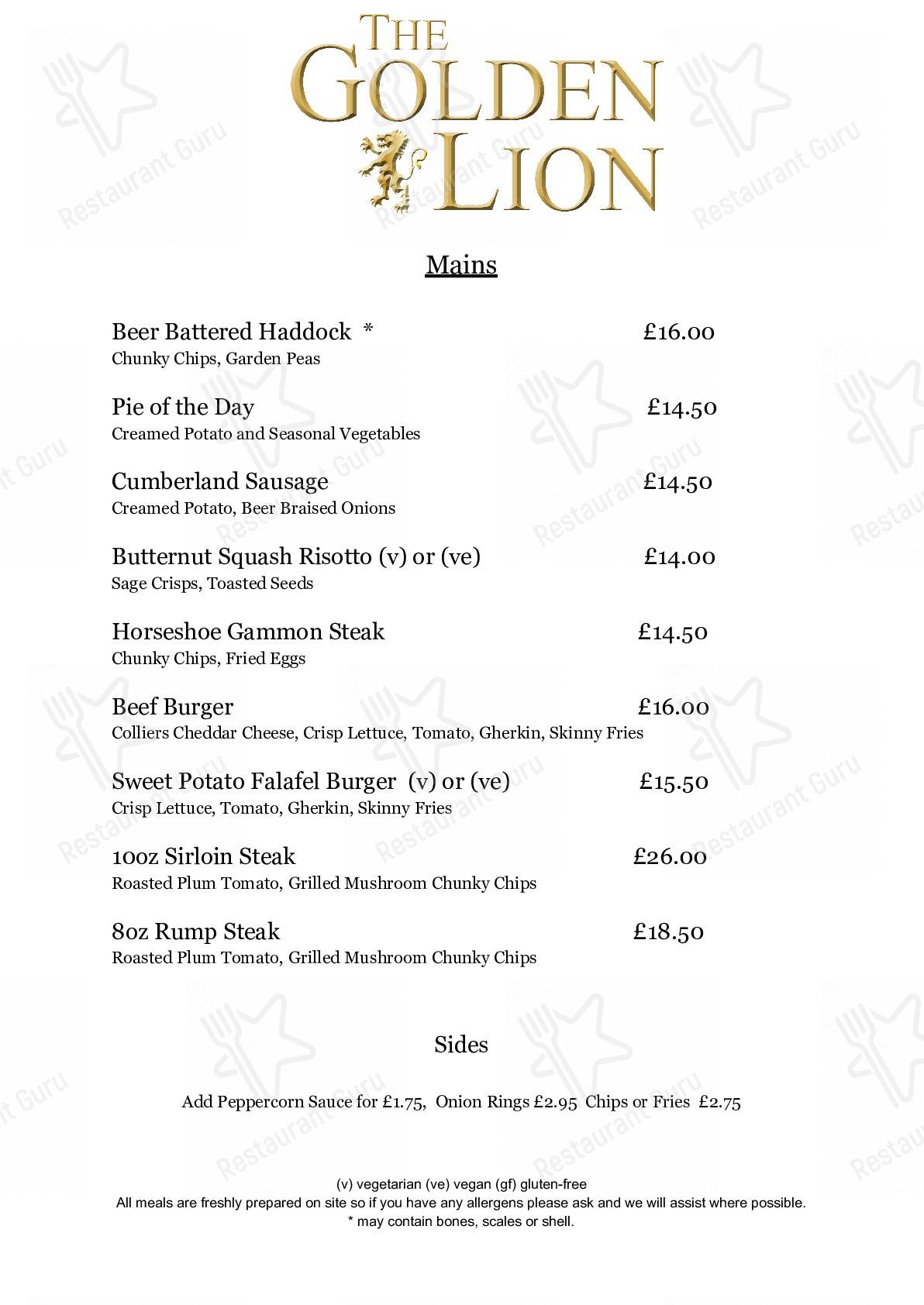 Menu at Golden Lion pub & bar, Corbridge
