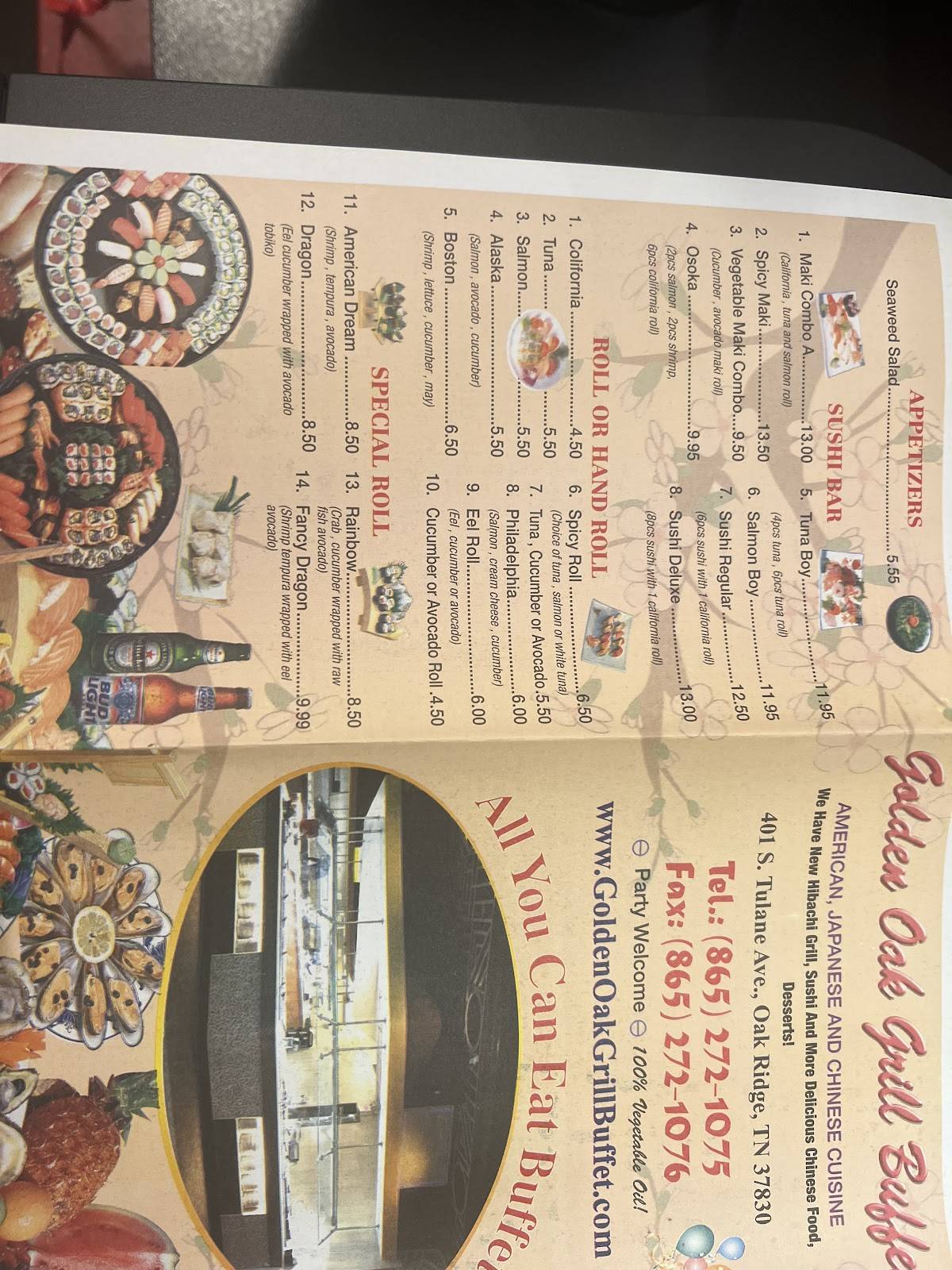 Menu at Golden Oak Buffet restaurant, Oak Ridge