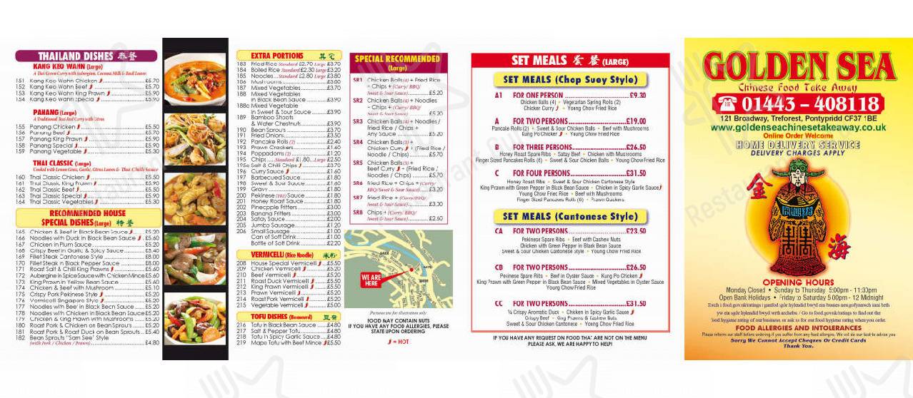Menu at Golden Sea Chinese Restaurant, Brighouse, Phoenix Street