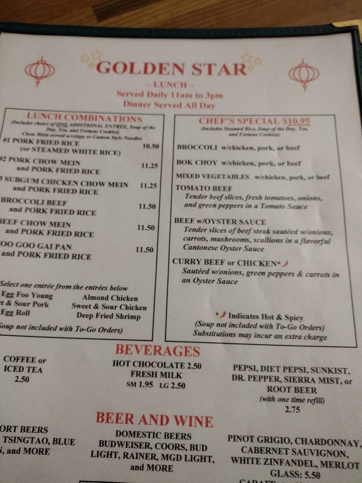 Menu at Golden Star Chinese & American Restaurant, Bremerton