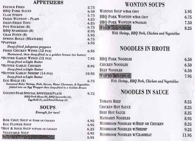 Menu at Golden Star Chinese & American Restaurant, Bremerton