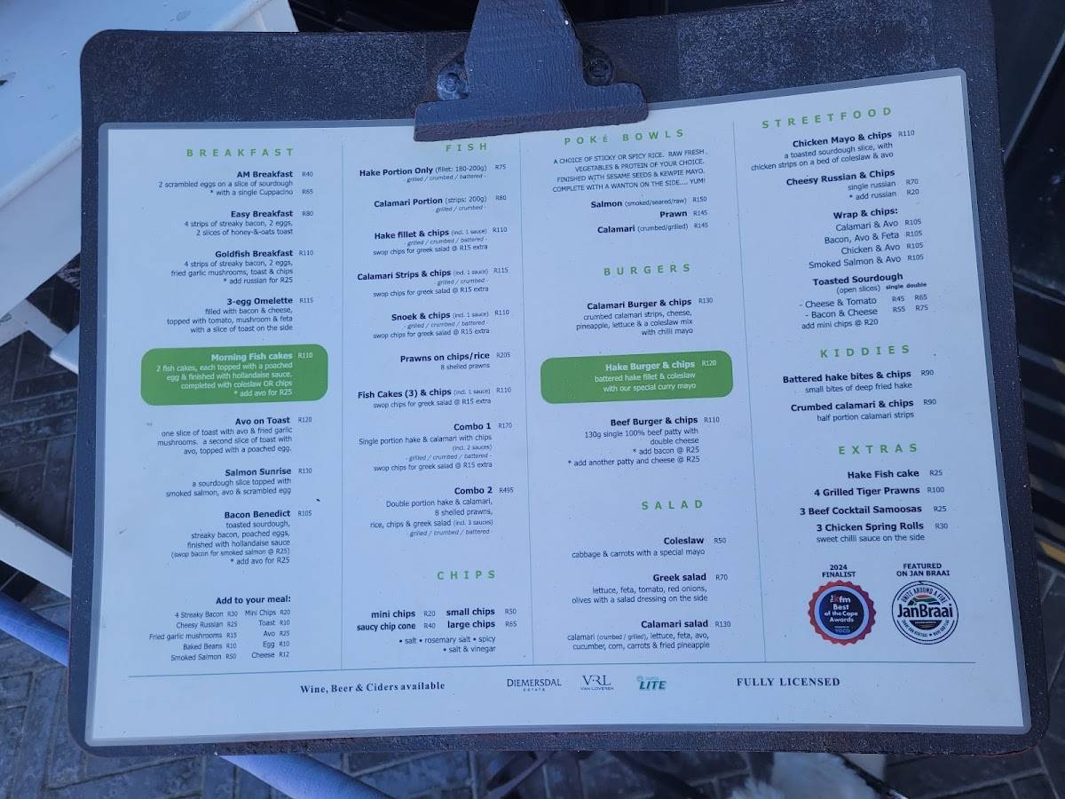 Menu at Goldfish Cafè & Take Away restaurant, Cape Town