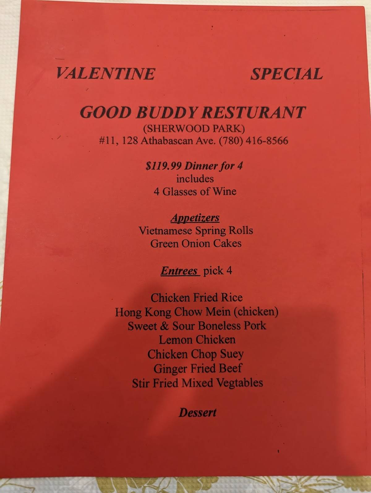 Menu at Good Buddy Restaurant, Sherwood Park