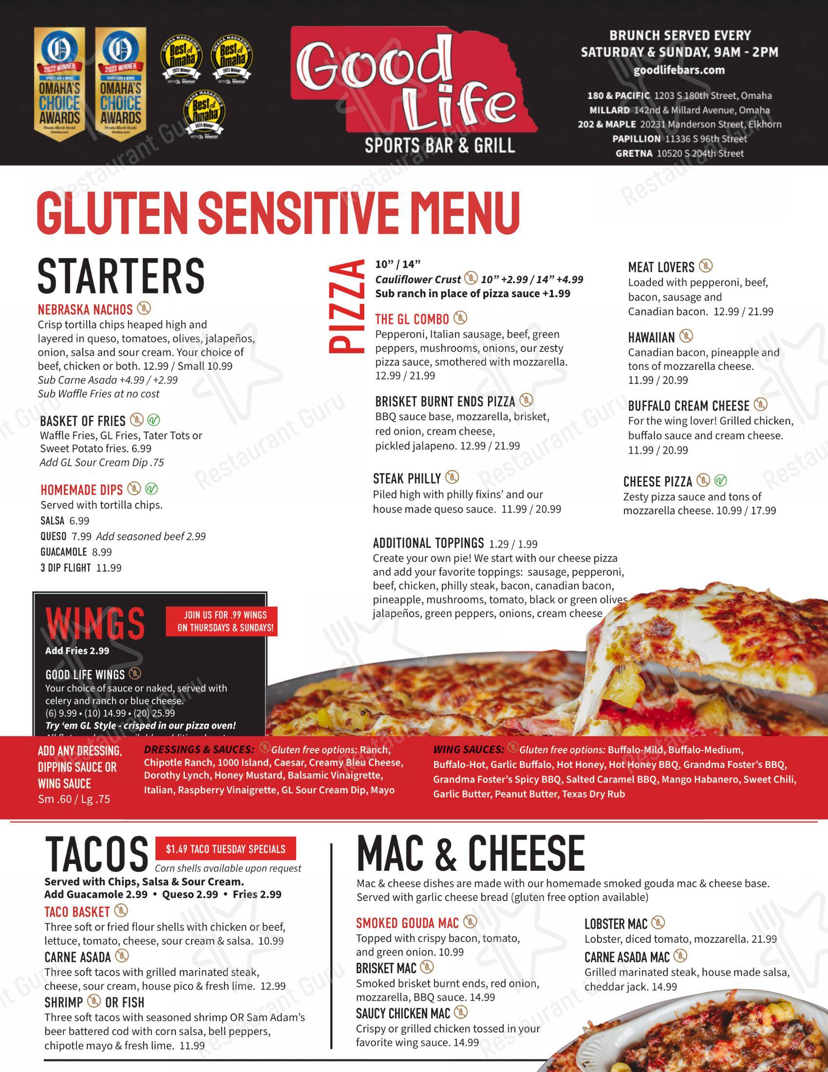 Menu at Good Life Sports Bar & Grill "OG" - 180th & Pacific, Omaha, S ...