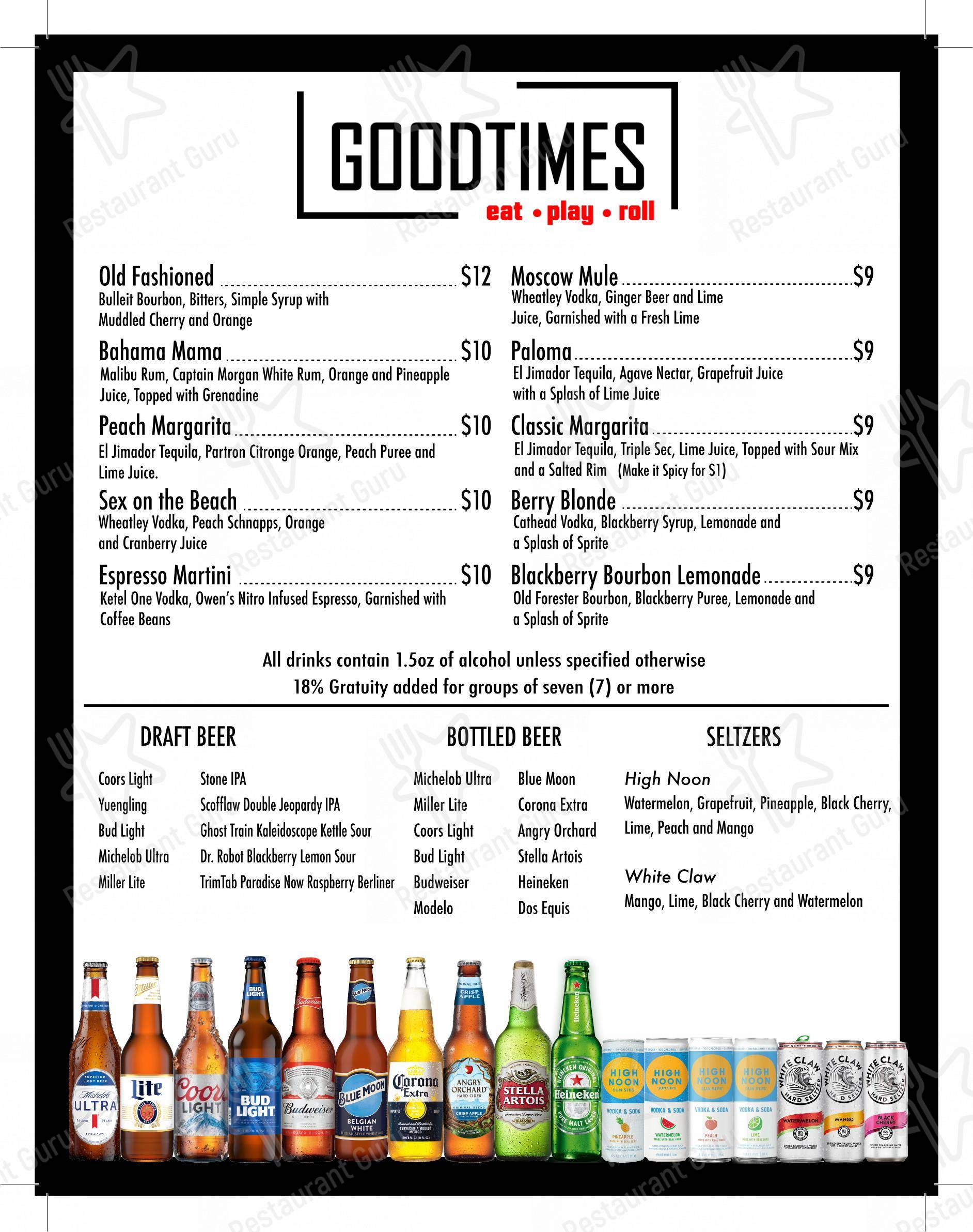 Menu at GoodTimes Bowling, Auburn