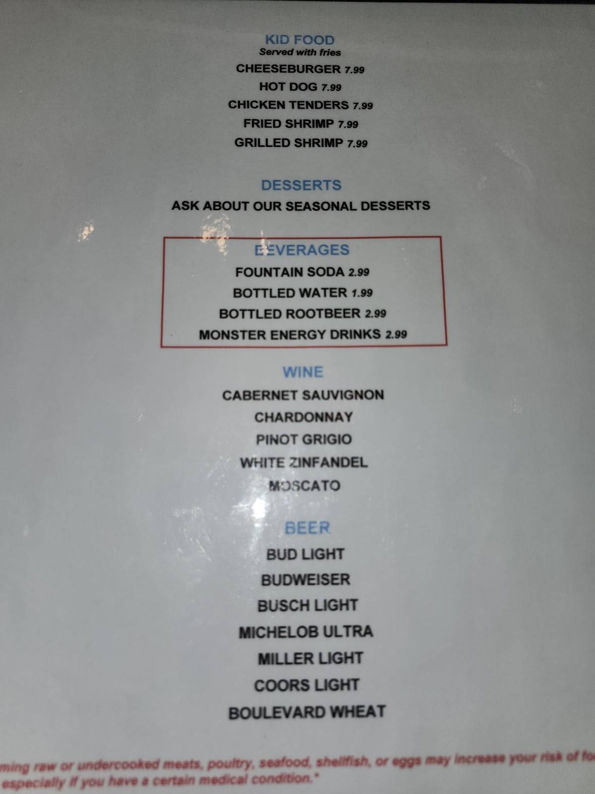 Menu at Goofy Goose Lakeside Bar & Grill, Kimberling City
