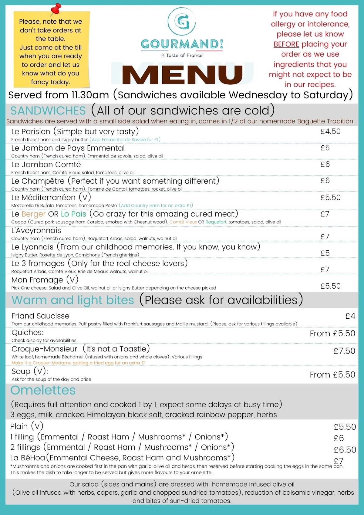 Menu at Gourmand! cafe, Warrington