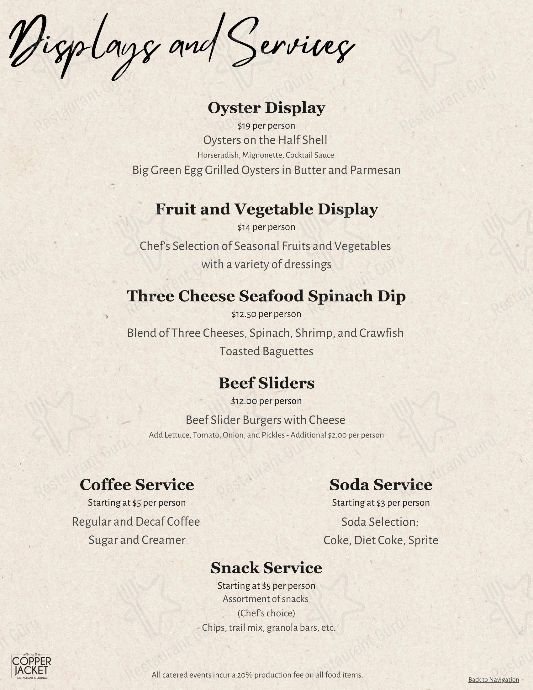Menu at Governors Gun Club, Kennesaw