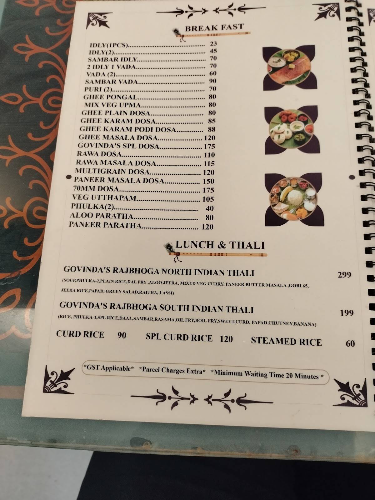 Menu at Govinda's Veg Restaurant, ISKCON TEMPLE, Tirupati
