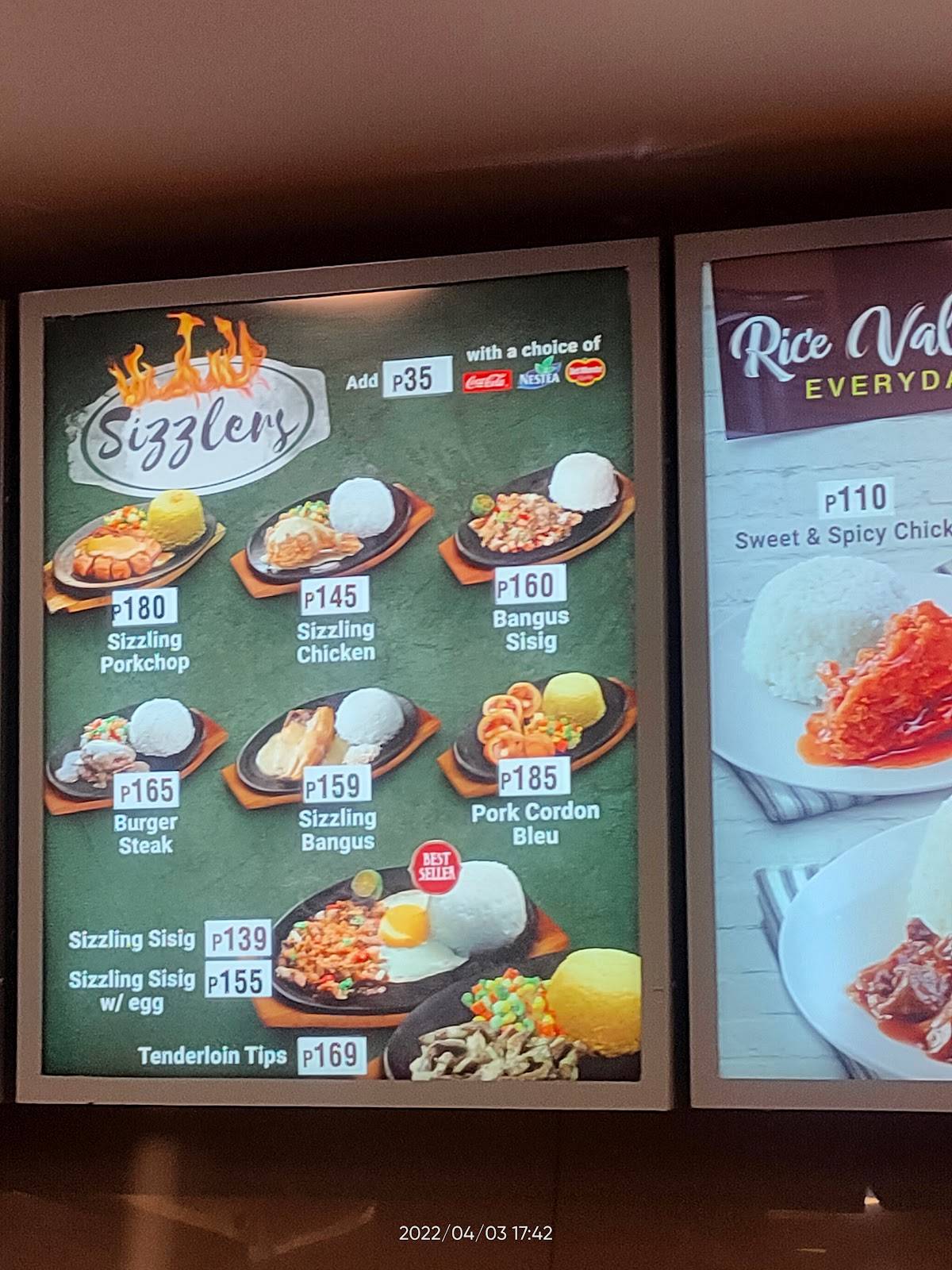 Menu at Graceland restaurant, Tabaco City, 9P4H+VX4