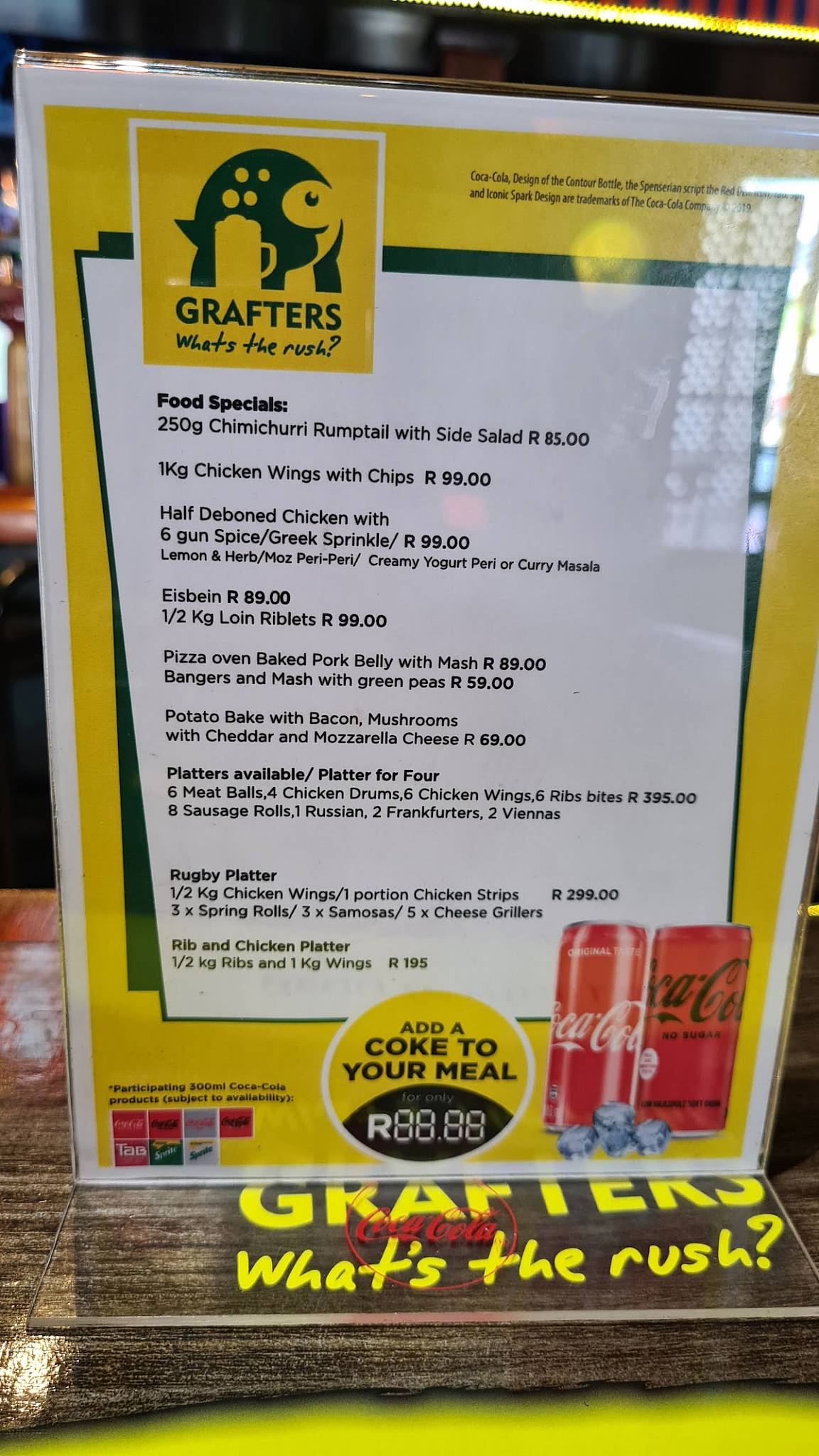 Menu at Grafters Tavern - What’s the Rush! pub & bar, Pretoria