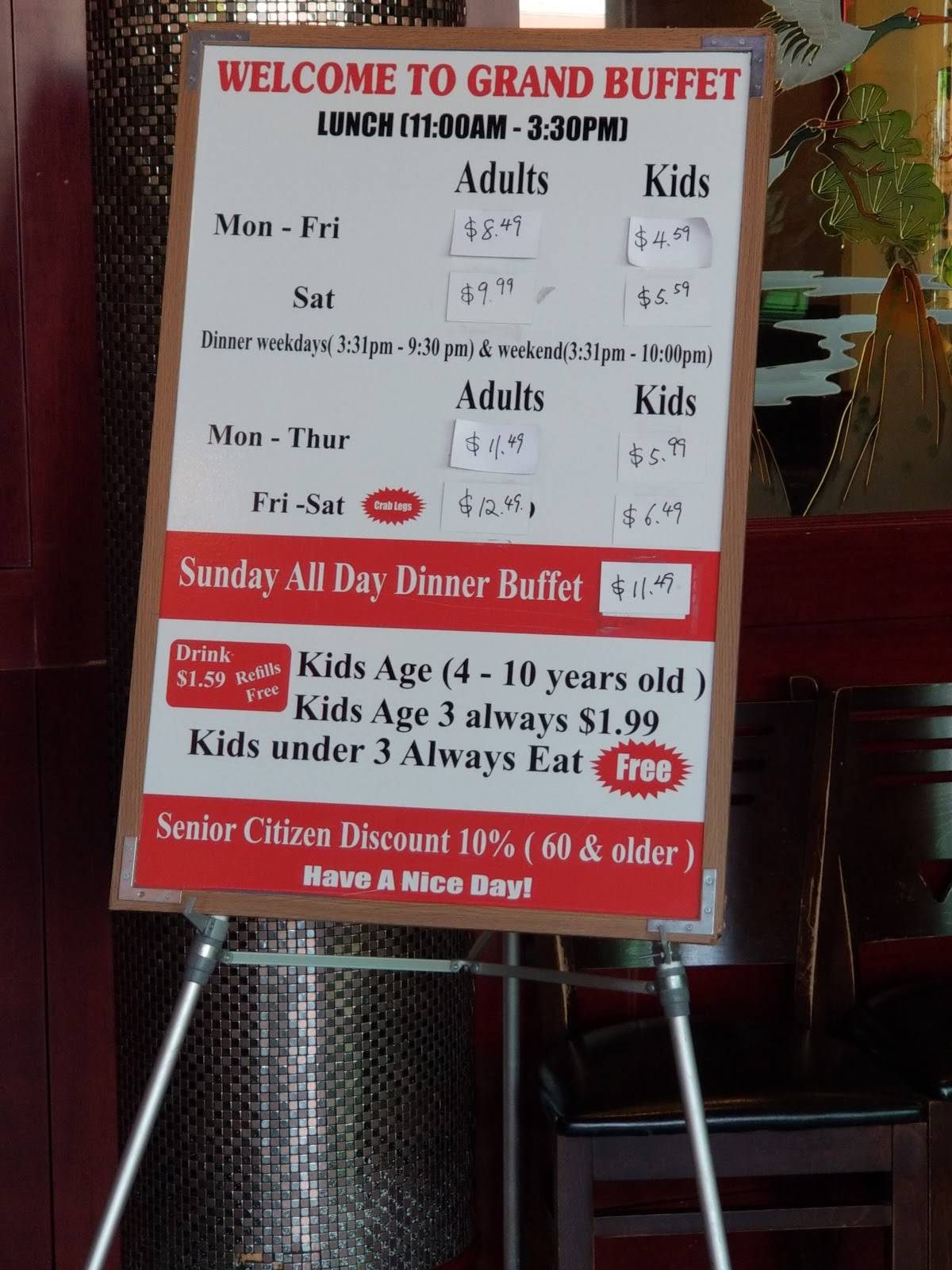 Menu at Grand Buffet restaurant, Seguin
