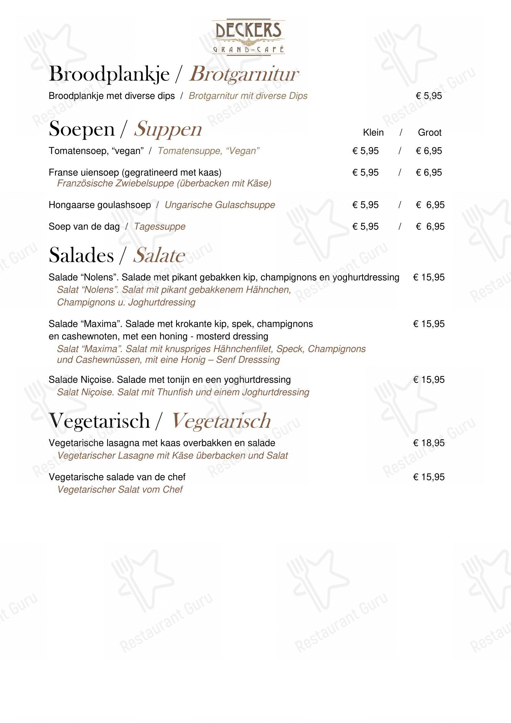 Speisekarte von Grand-Café Deckers, Venlo