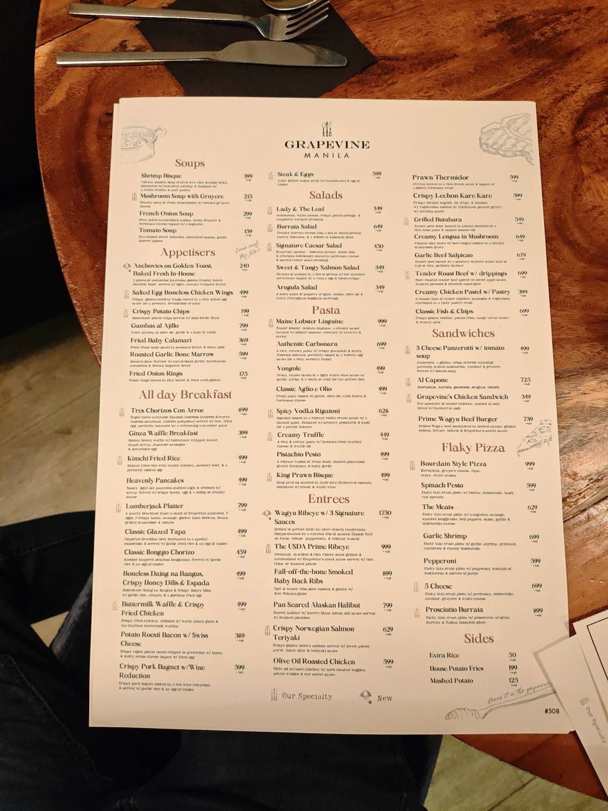 Menu at Grapevine Restaurant, Quezon City