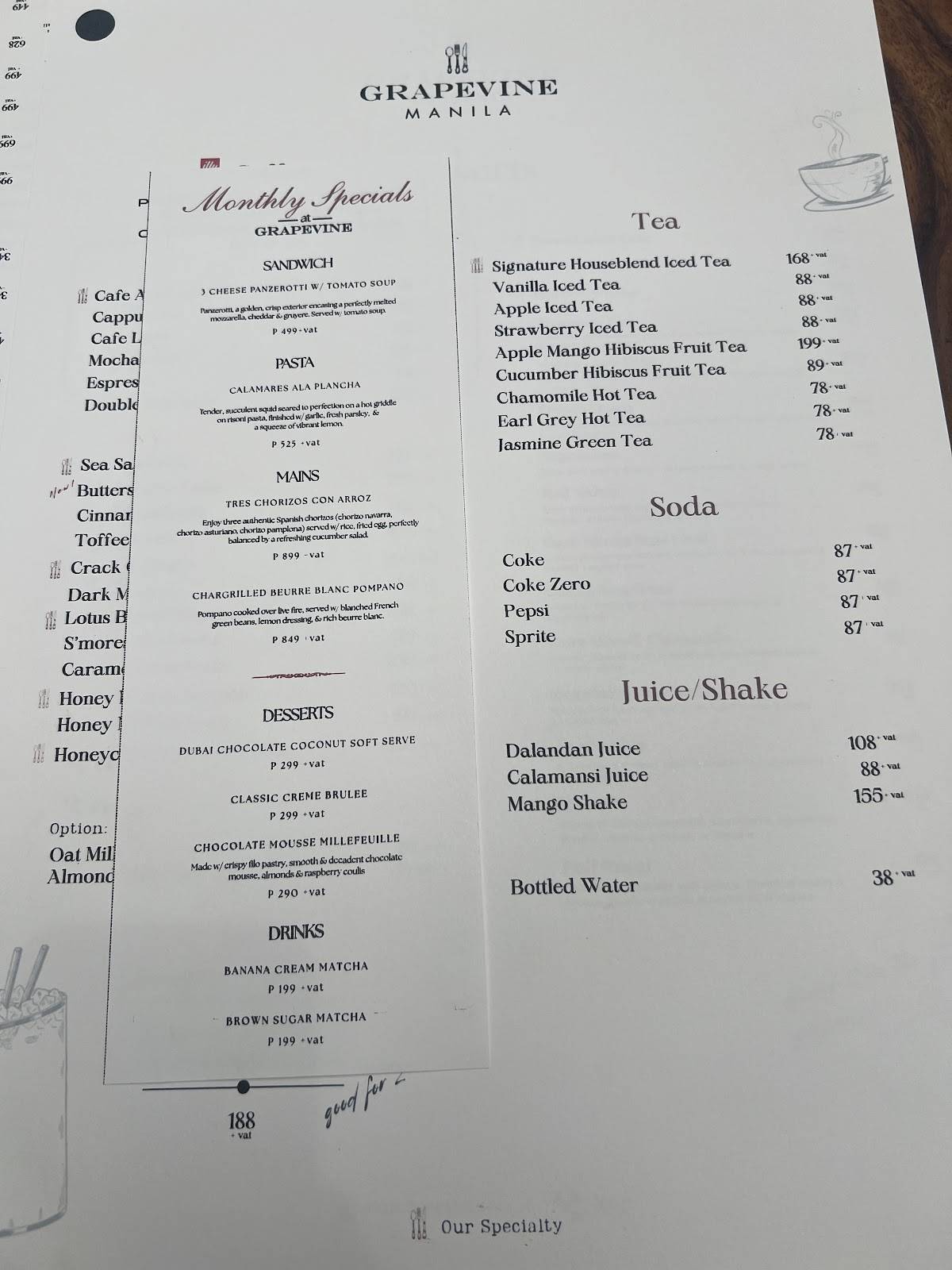 Menu at Grapevine Restaurant, Quezon City