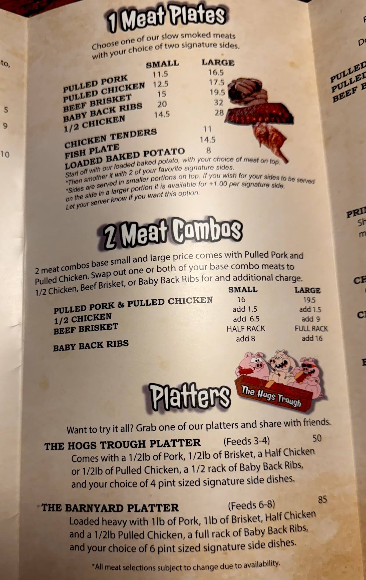 Menu at The Hog’s Trough BBQ, Grayson, KY-7