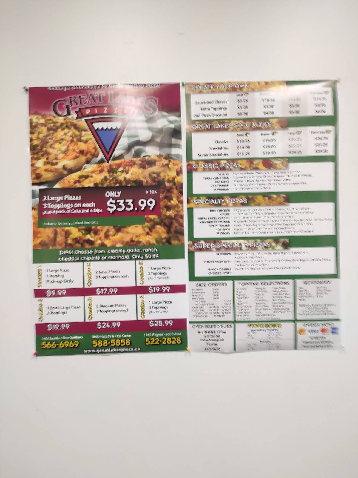 Menu at Great Lakes Pizza Co pizzeria, Sudbury, Regent St