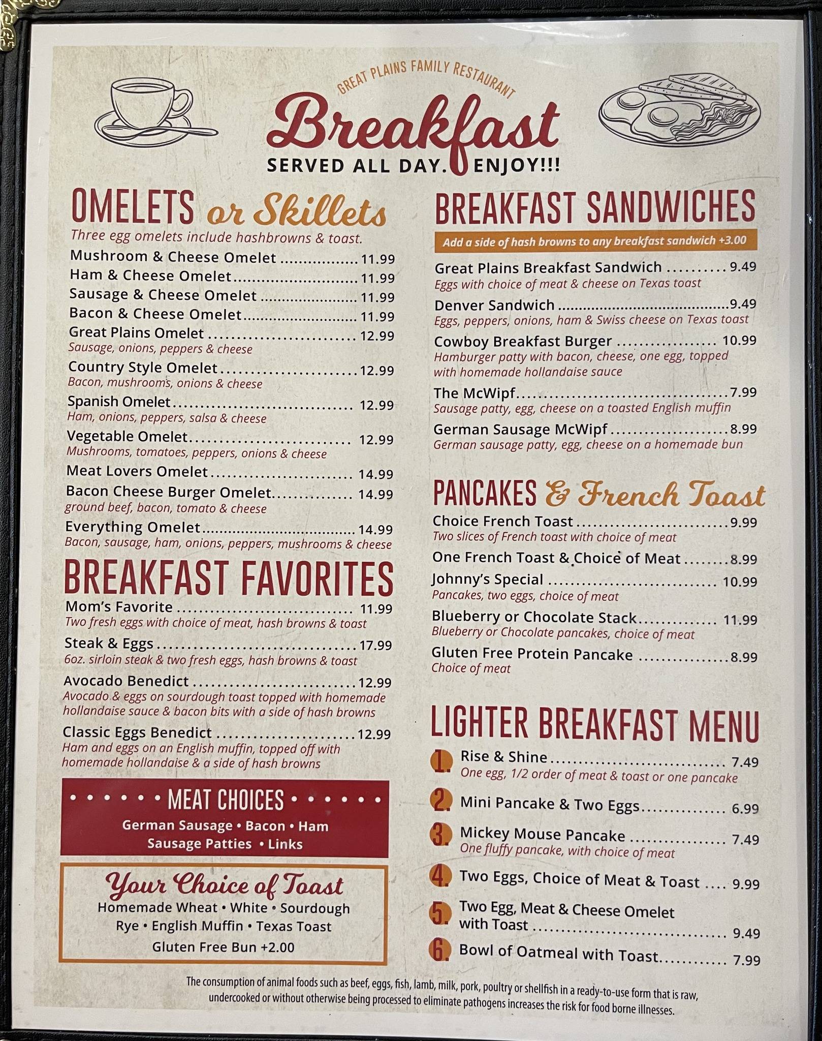 Menu at Great Plains Family Restaurant, Mobridge, 860 W Grand Crossing