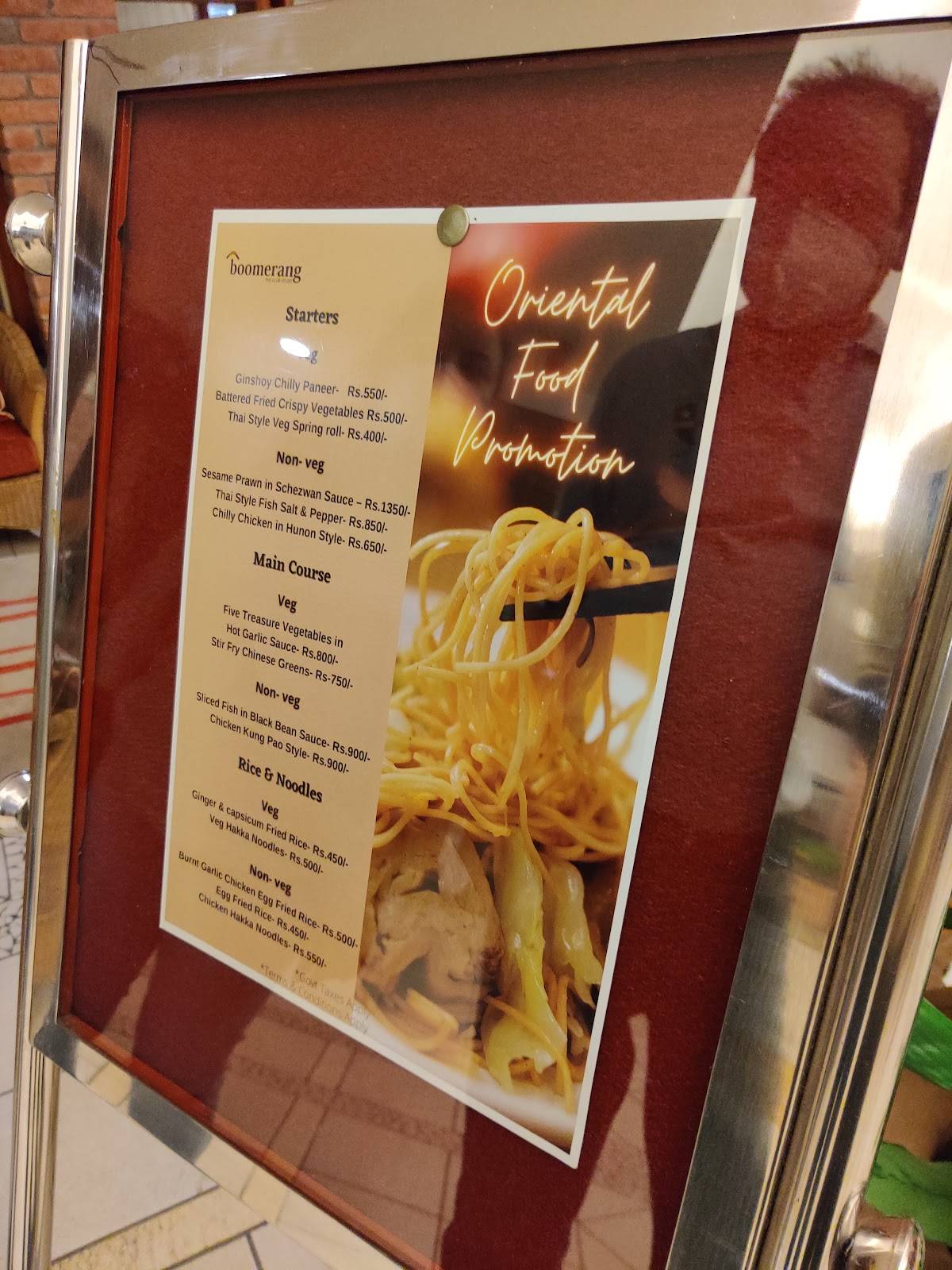 Menu at Boomarang, Greater Noida
