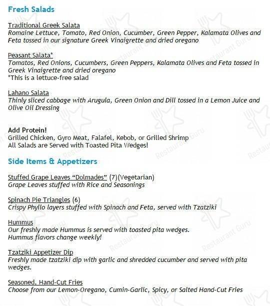Menu at Greco Fresh Grille - Blakeney restaurant, Charlotte, Rea Rd Suite E