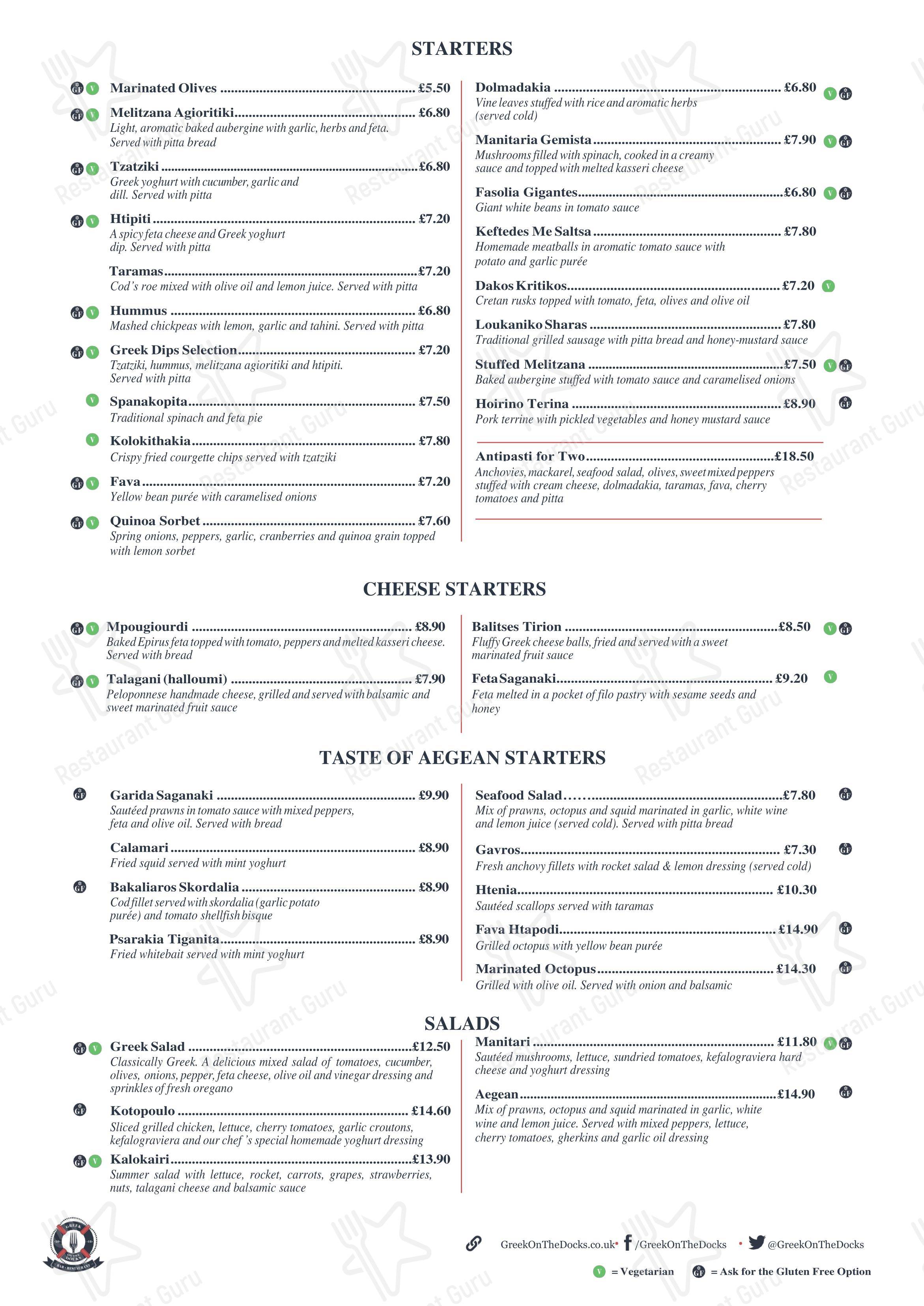 Menu at Greek on the Docks restaurant, Gloucester