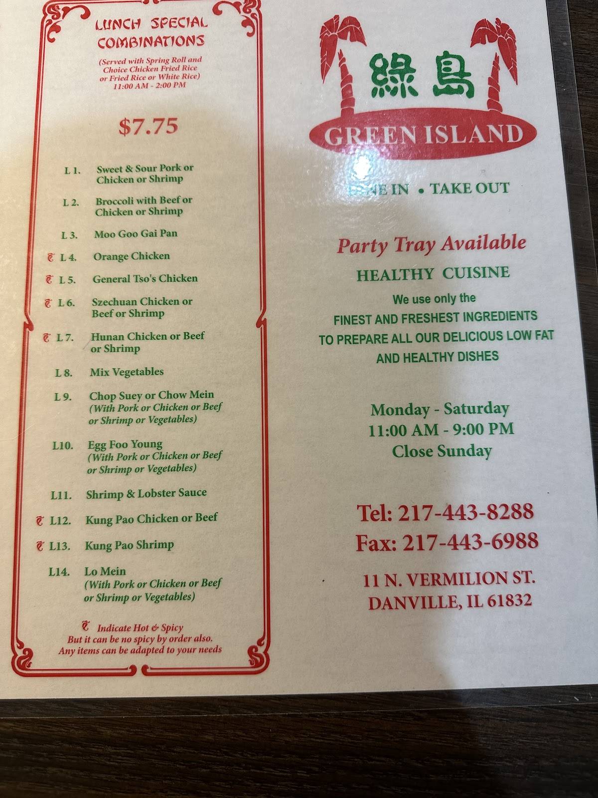 Menu at Green Island Chinese Restaurant, Danville