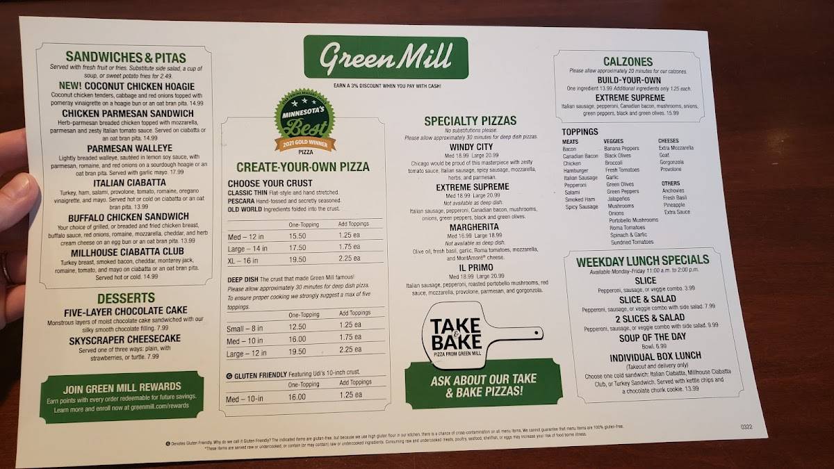 Menu at Green Mill Restaurant & Bar, Hudson