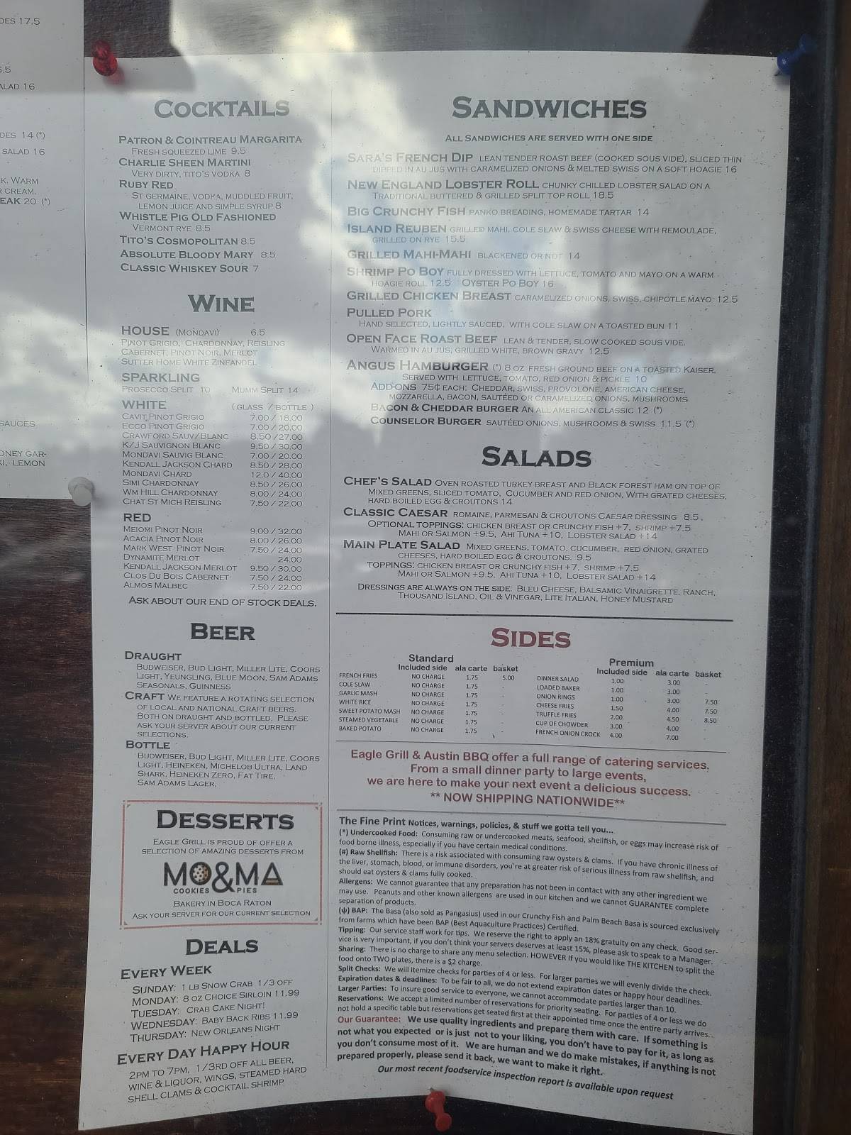 Menu at Eagle Grill & Oyster Bar, Greenacres