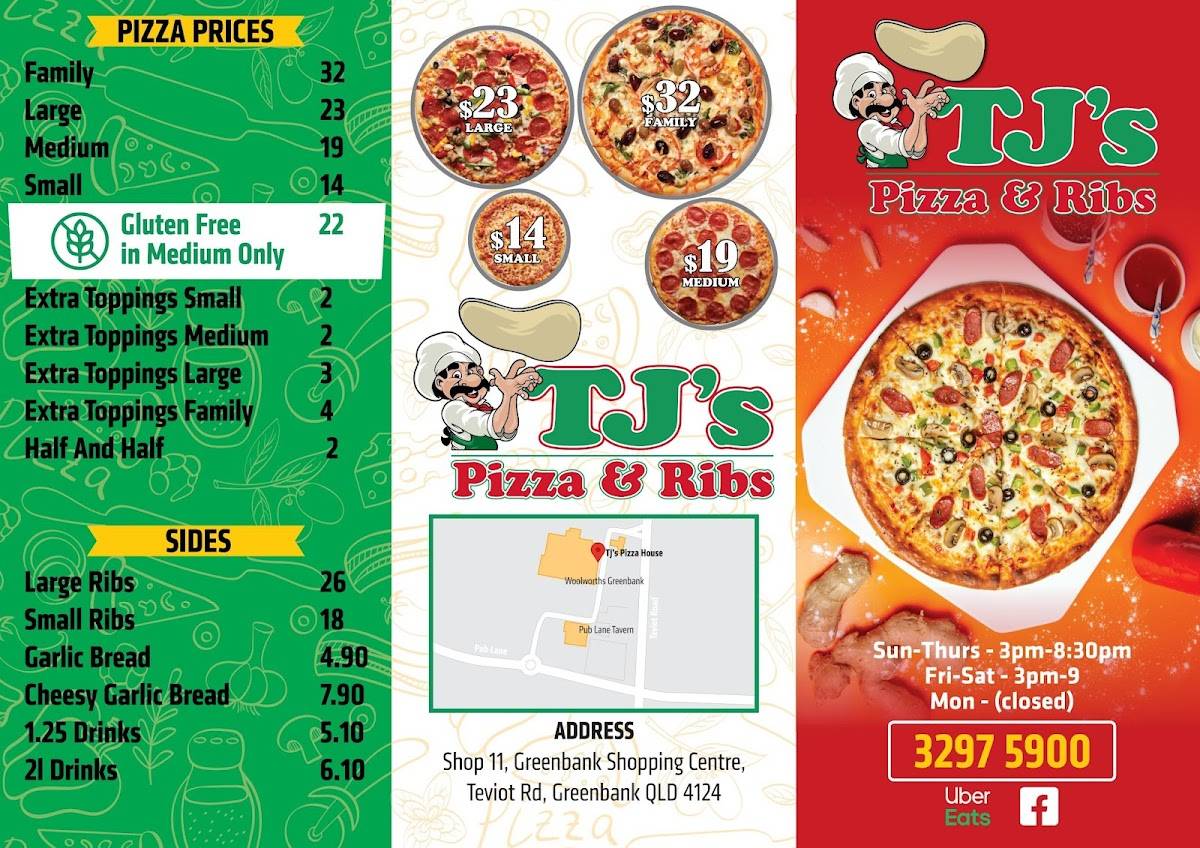 Menu at TJ's Pizza and ribs pizzeria, Greenbank
