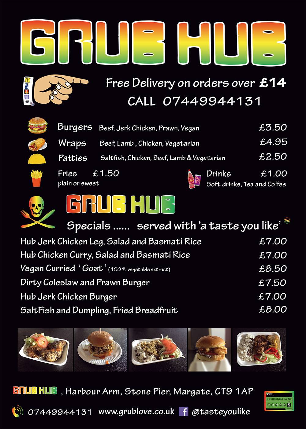 Menu at Grub Hub restaurant, Margate