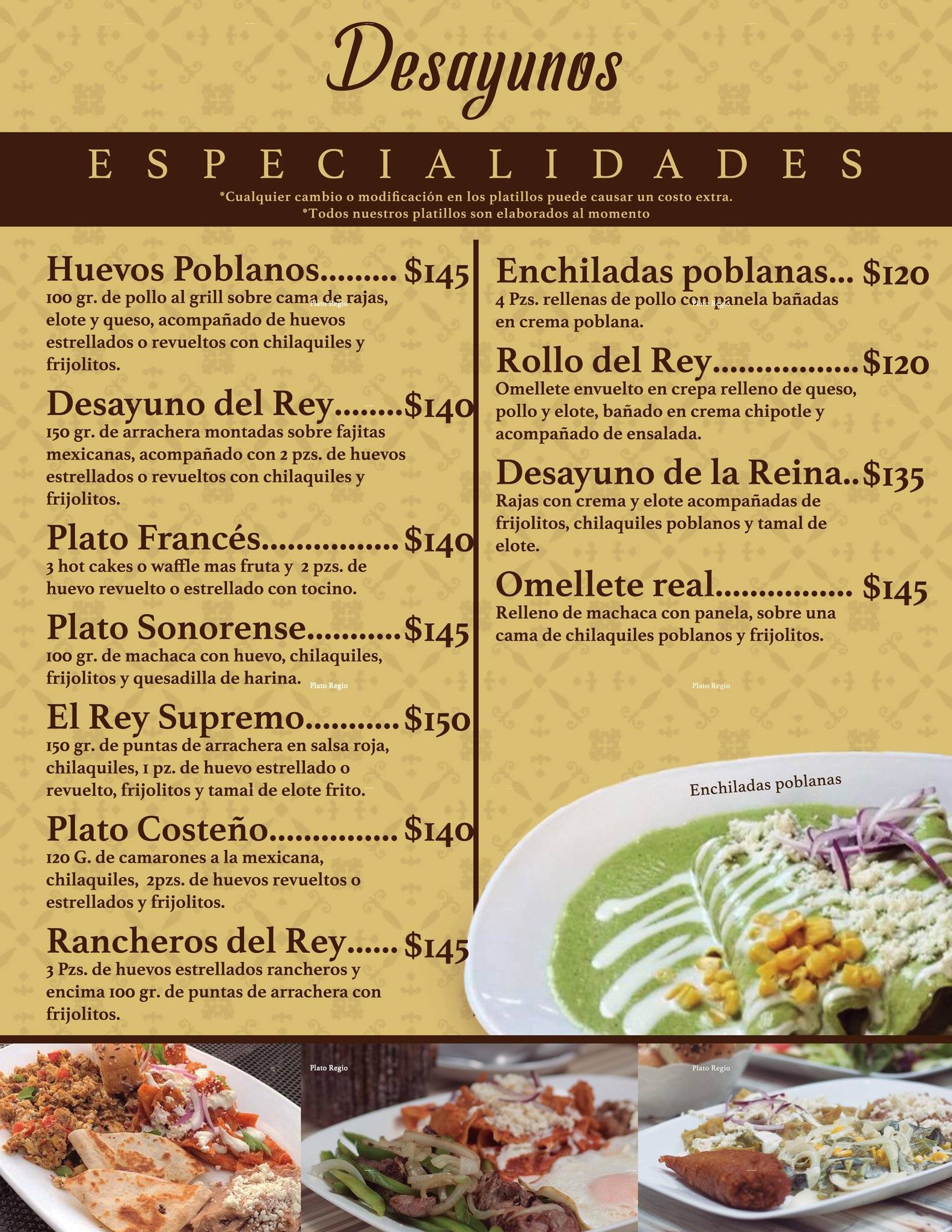 Carta del restaurante El Rey, Guadalajara