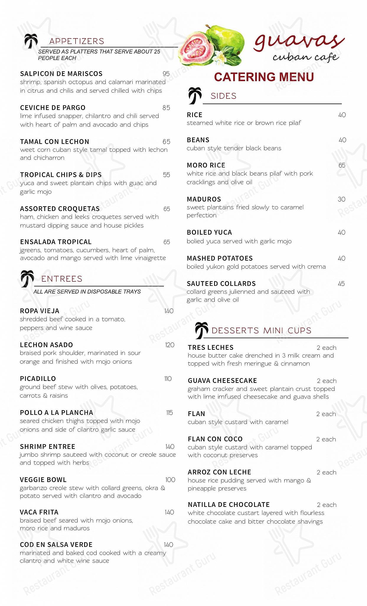 Menu at Guava's Cuban Cafe, Minneapolis