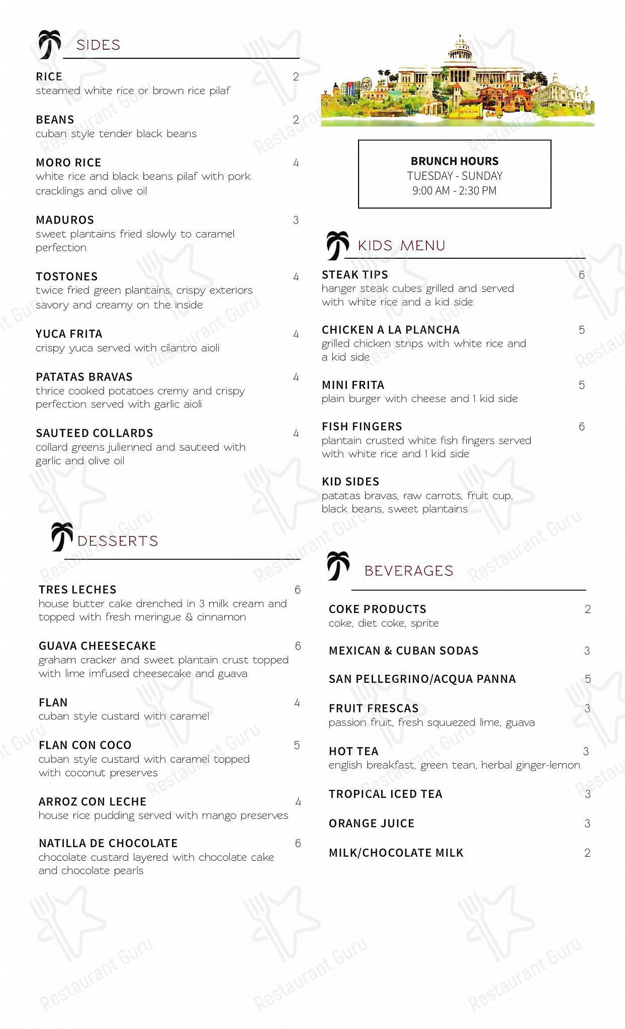 Menu at Guava's Cuban Cafe, Minneapolis
