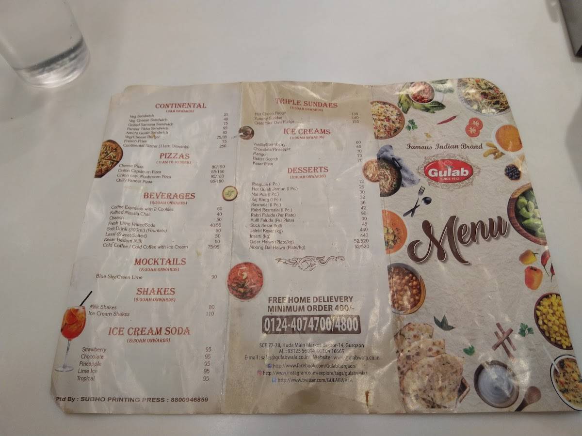 Menu at Gulab, Gurugram, Huda Market