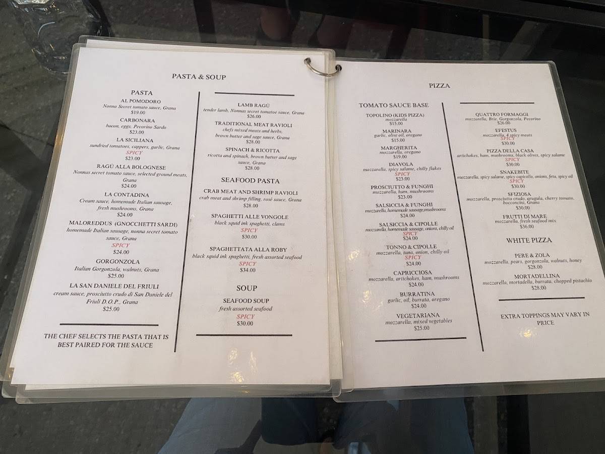 Menu at Gusto Ferrari pizzeria, Penticton