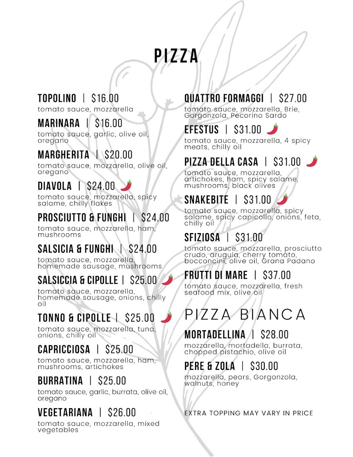 Menu at Gusto Ferrari pizzeria, Penticton