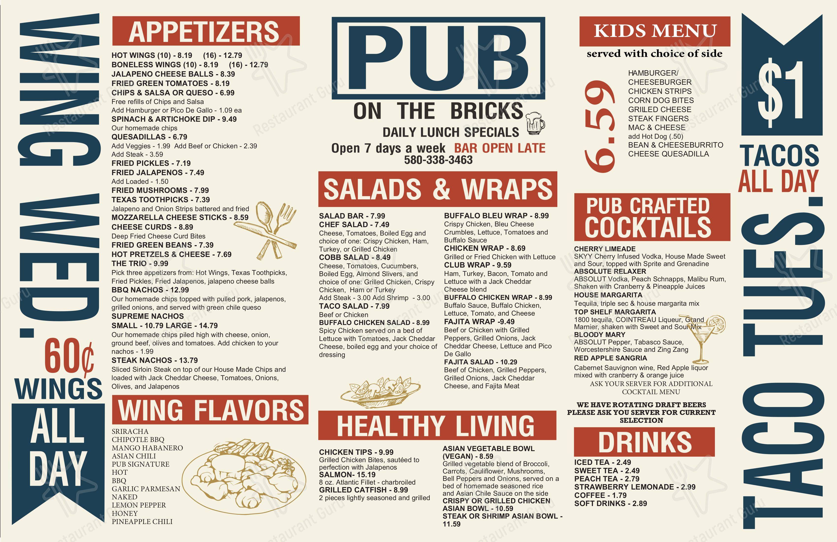 Menu at The Pub on The Bricks, Guymon