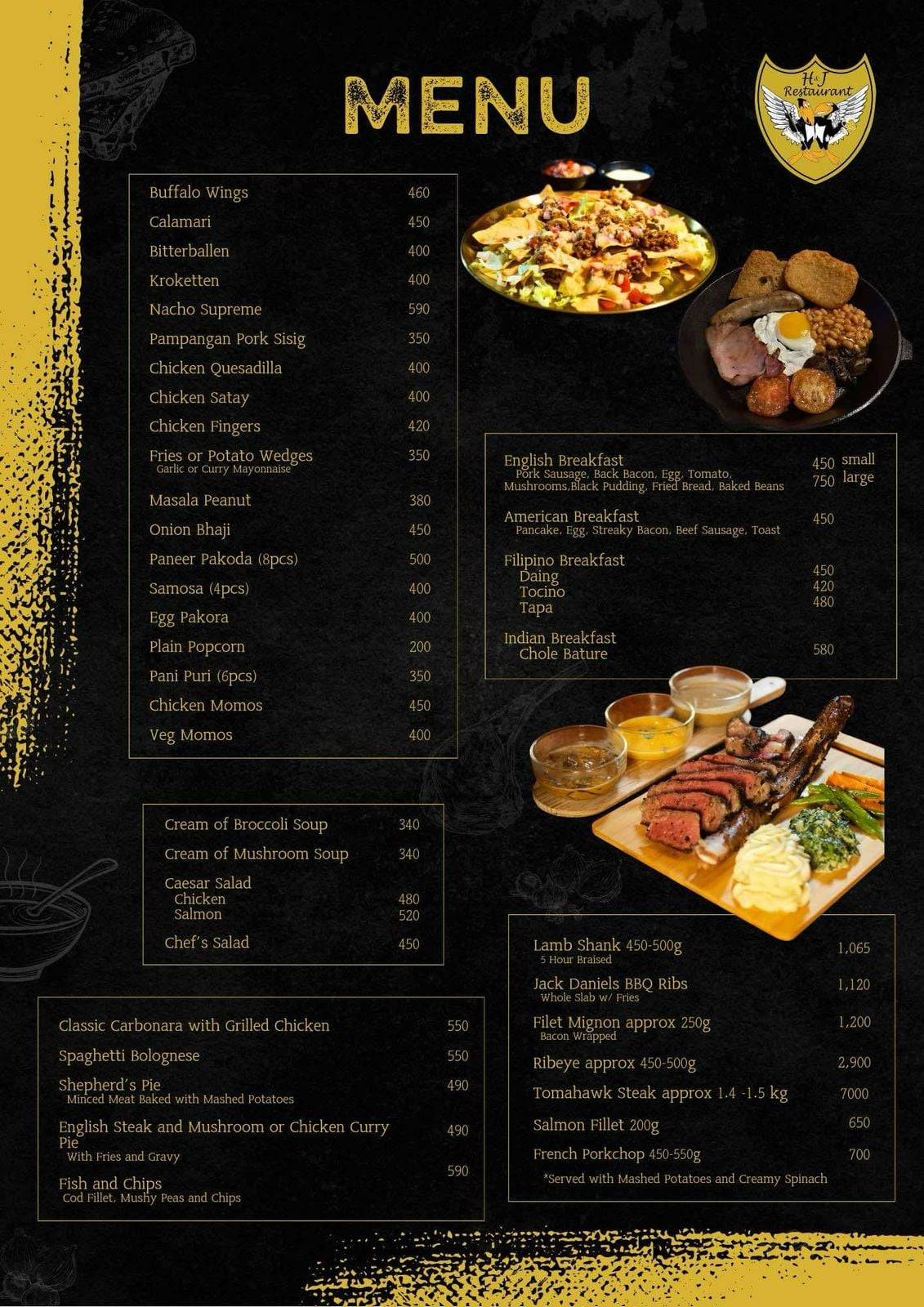 Menu at H&J Sports Bar and Restaurant, Makati