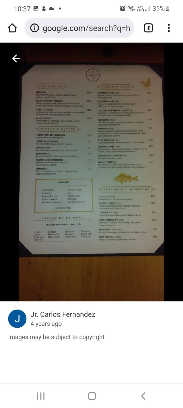 Carta del restaurante HOYO 19, Ciudad del México