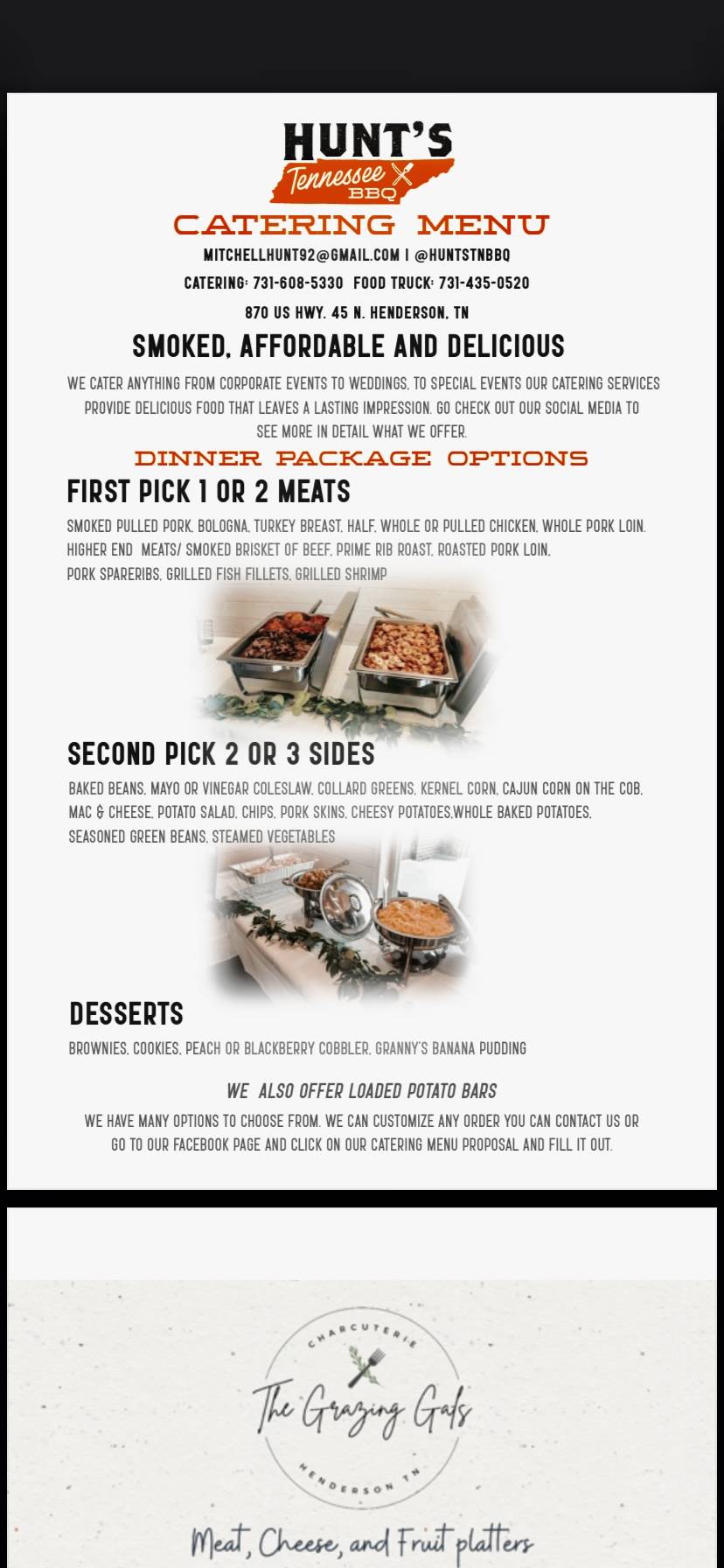 Menu at HUNTS Tennessee BBQ, Henderson