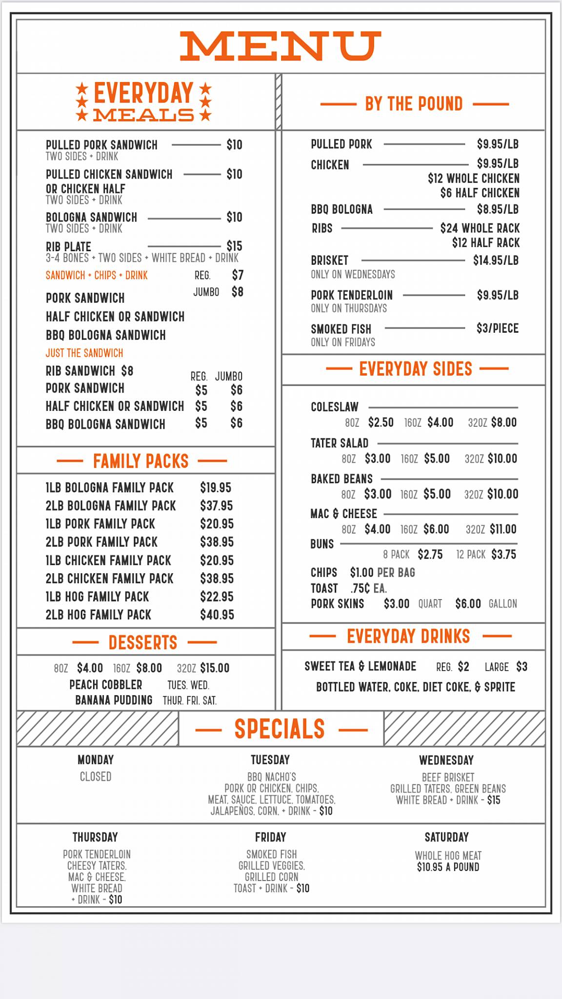 Menu at HUNTS Tennessee BBQ, Henderson