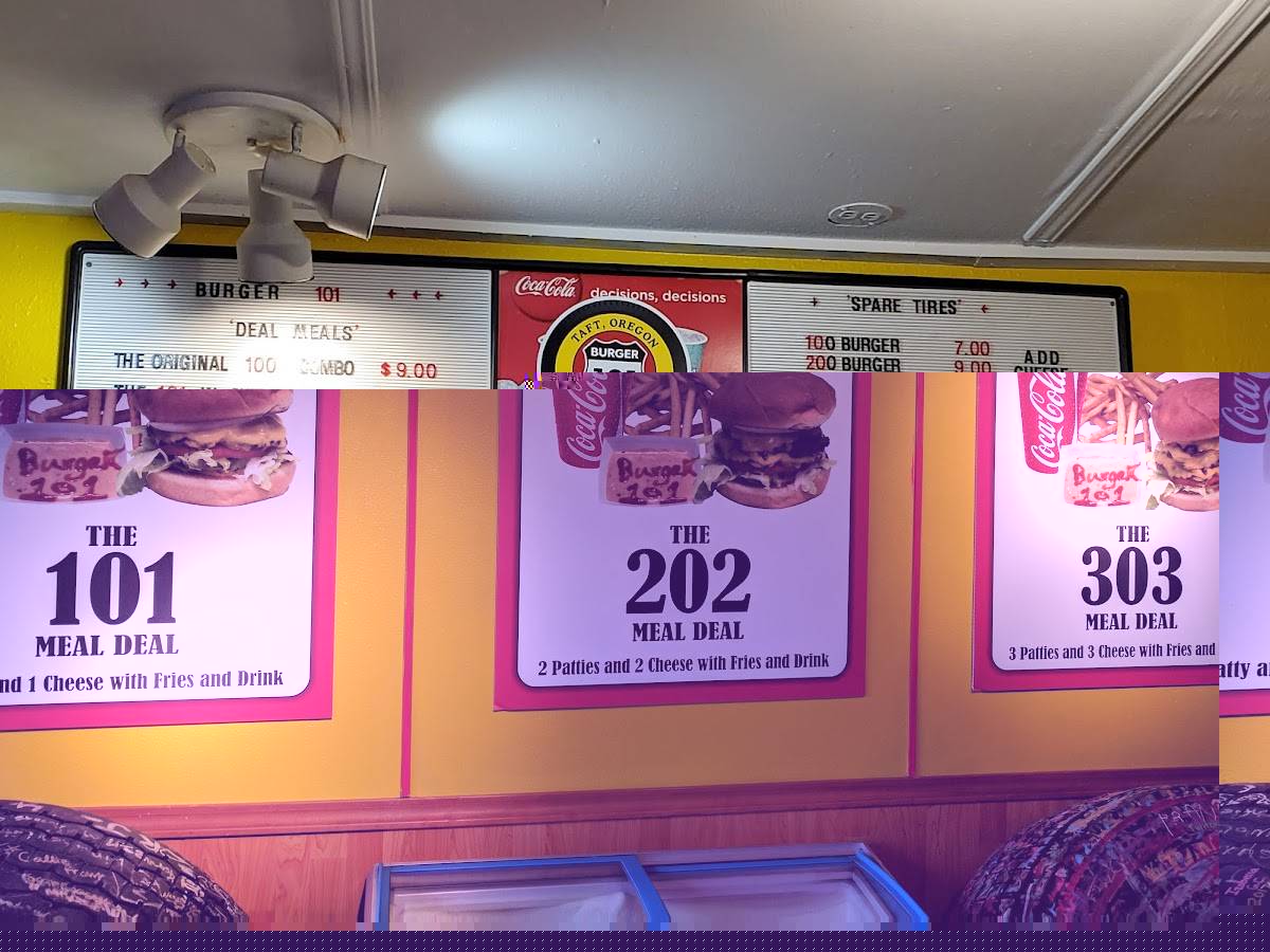 Menu at HWY 101 Burger restaurant, Lincoln City, US-101