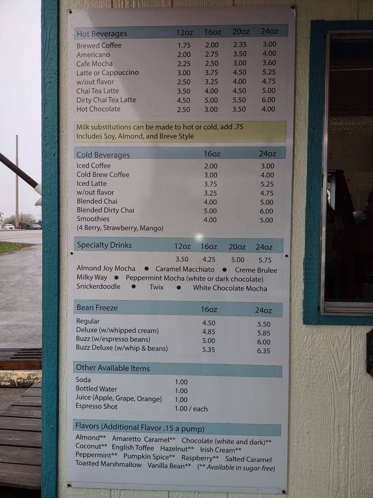 Menu at Habby's Coffee Shack cafe, Reeds Spring