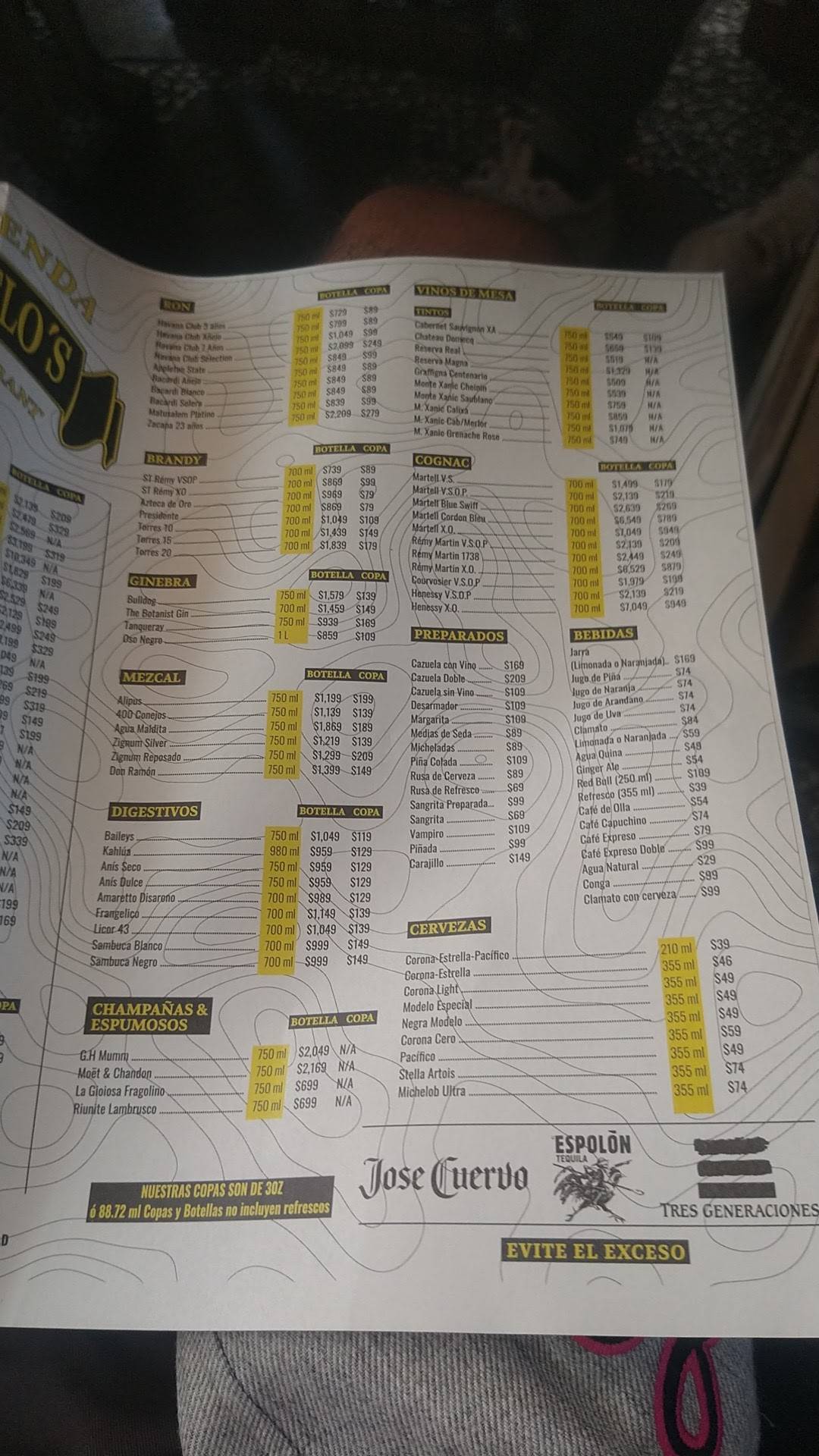 Carta del restaurante Hacienda Canelos, Zapopan