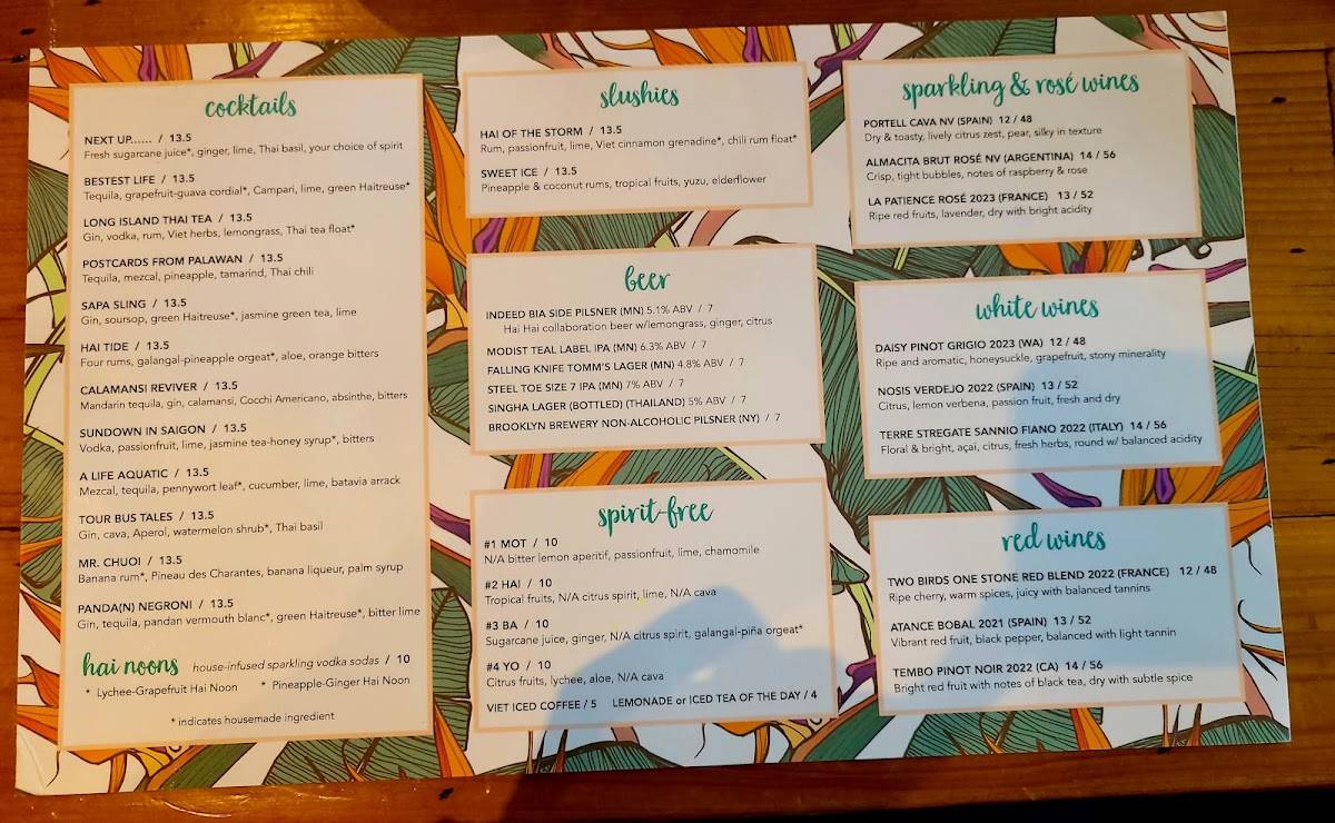 Menu at Hai Hai restaurant, Minneapolis