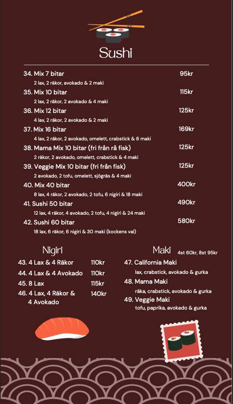 Menu at Hai Son Karlshamn restaurant, Karlshamn
